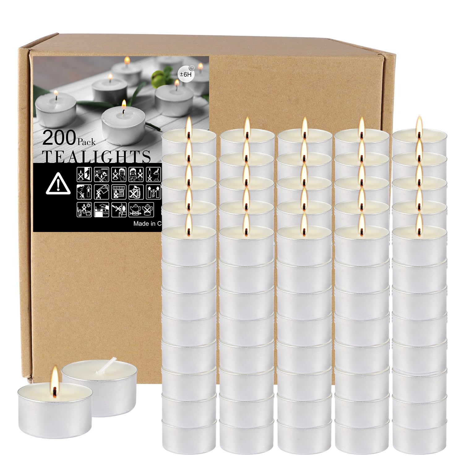 6 H Tealight Candles - Hour Long time Burning, White Votive Smokeless ...