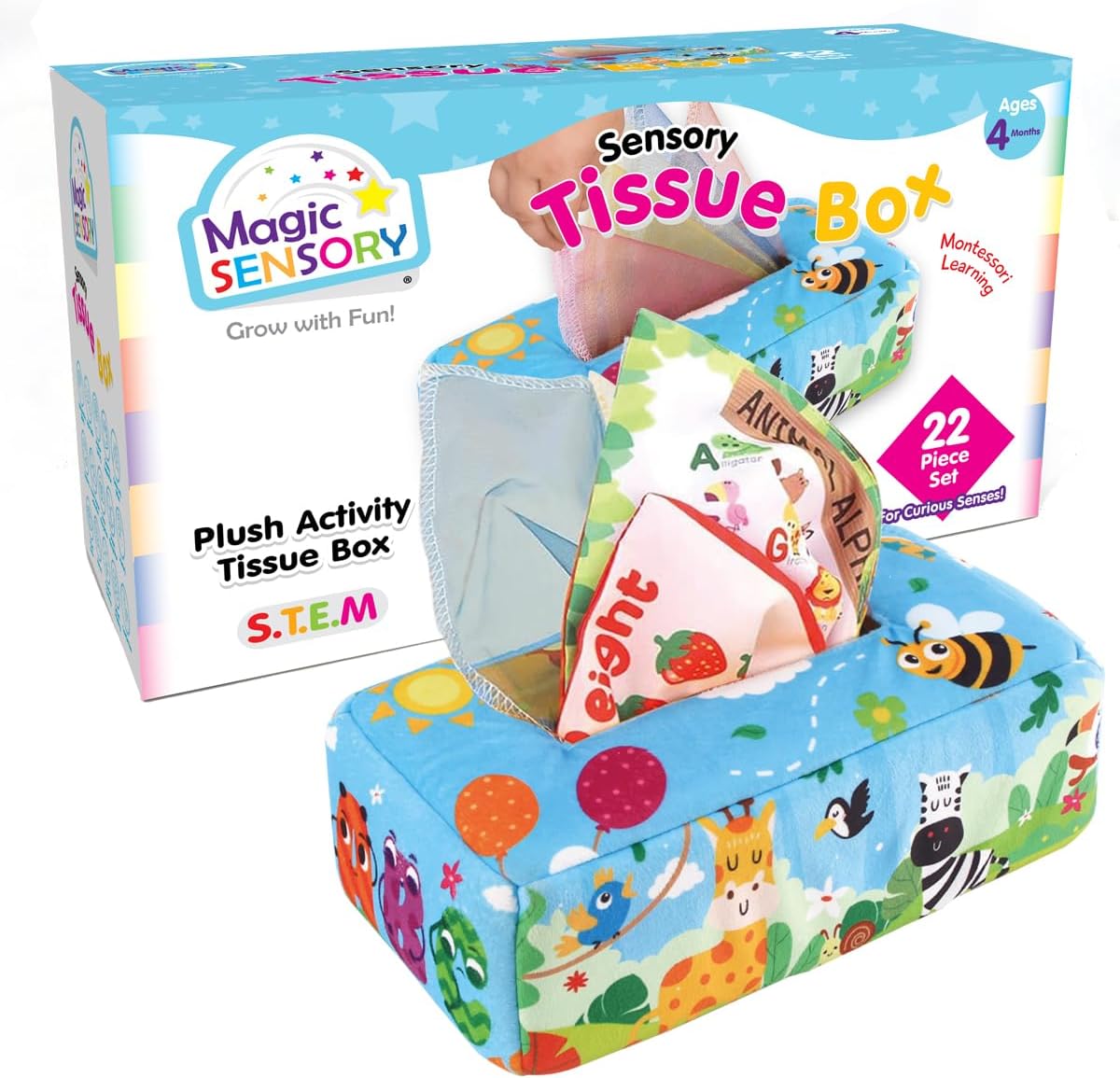 Magic Sensory Baby Tissue Box Toy – Learn Alphabet, Shapes, Colours and ...
