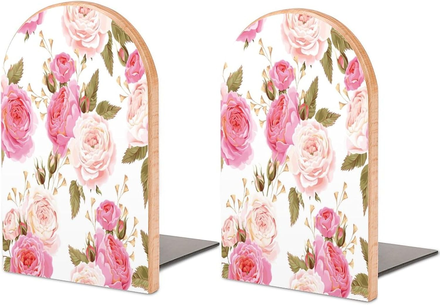 Amazon.com: DEHOZO 2 Pack Wood Bookends, Pink Floral Flower Rose Non ...