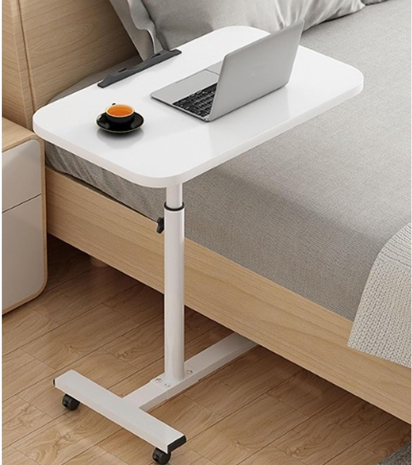 Mobile Overbed Table with Wheels, Height Adjustable Laptop Table with ...