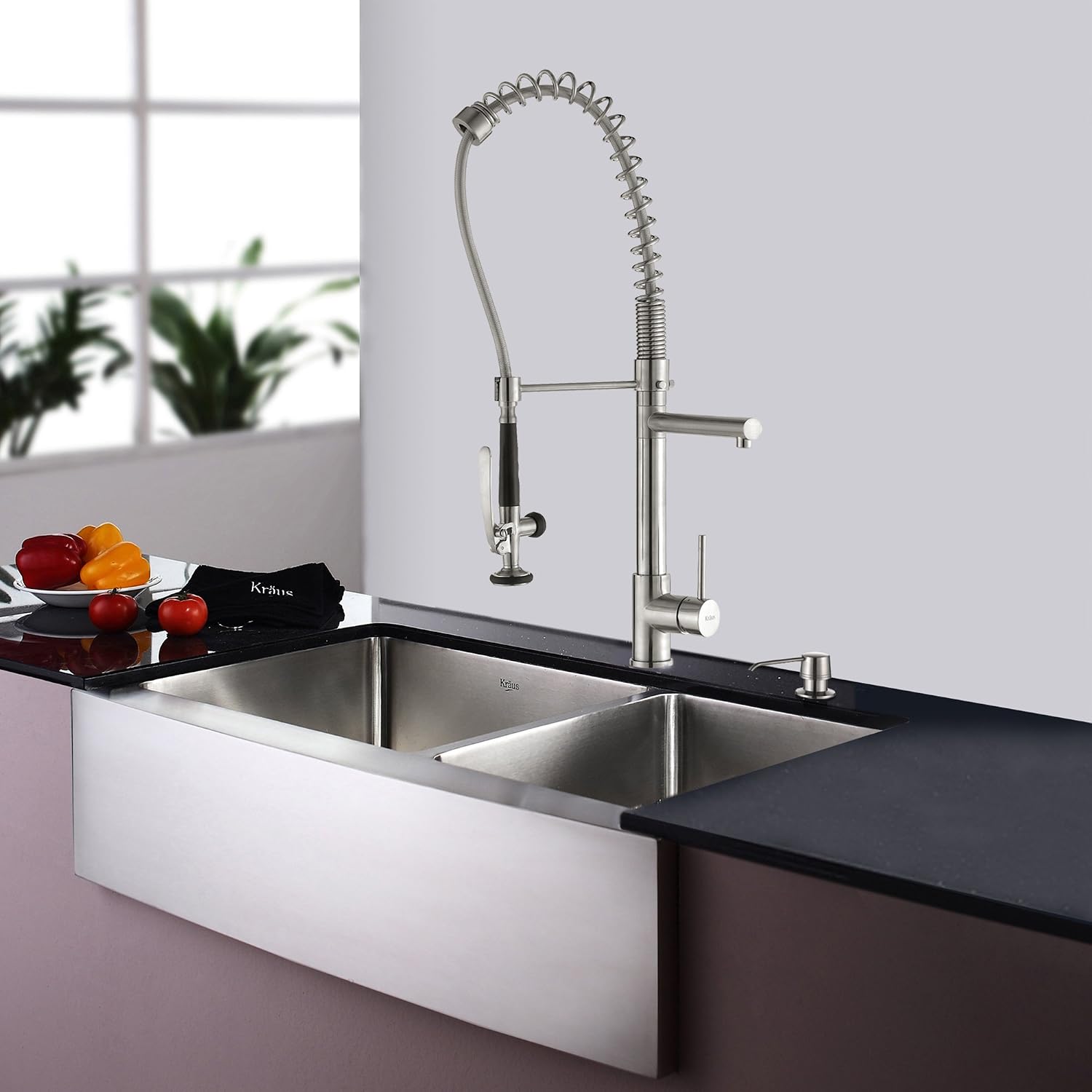 Kraus KHF203-36-KPF1602-KSD30SS 36" Farmhouse Double Bowl Stainless ...