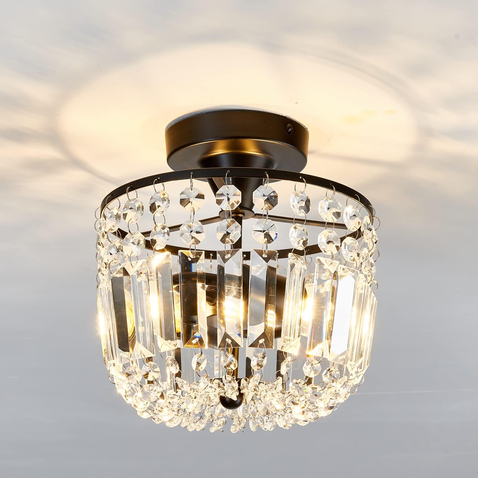 YYJLX Small Crystal Chandelier 2- Lights ，Modern Semi Flush Mount ...