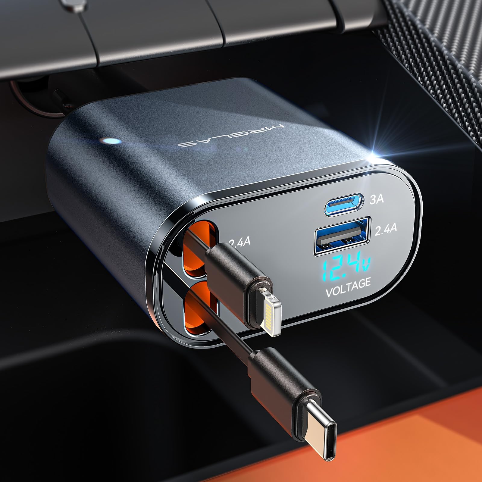 Amazon.com: Retractable Car Charger 120W - 4 in 1 Fast Charing Car ...