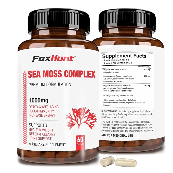 Buy Fox Hunt Irish Sea Moss Complex 60 Capsules Each Pack | 1000MG ...