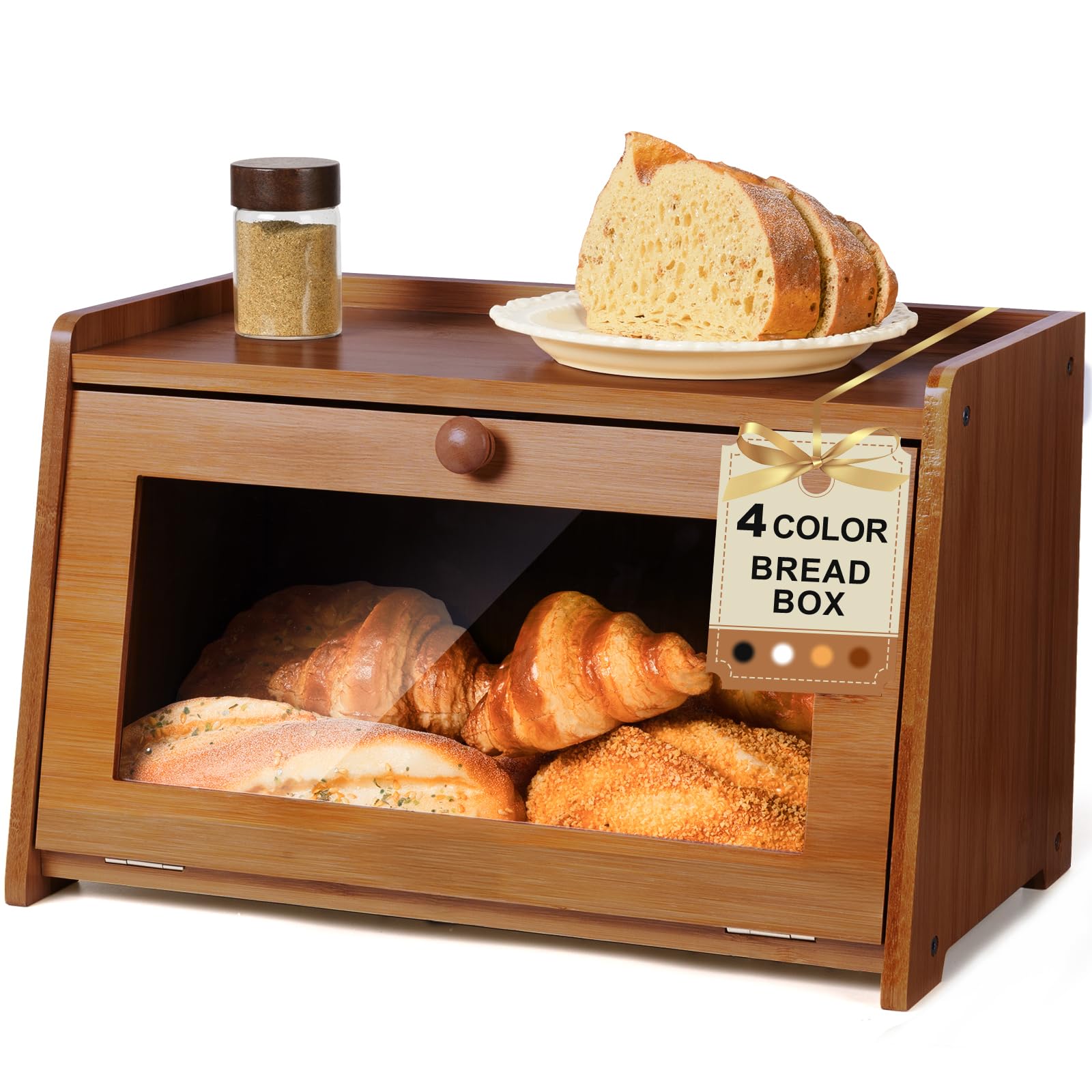 Amazon.com: Large Bread Box for Kitchen Countertop: Brown Wood Bread ...