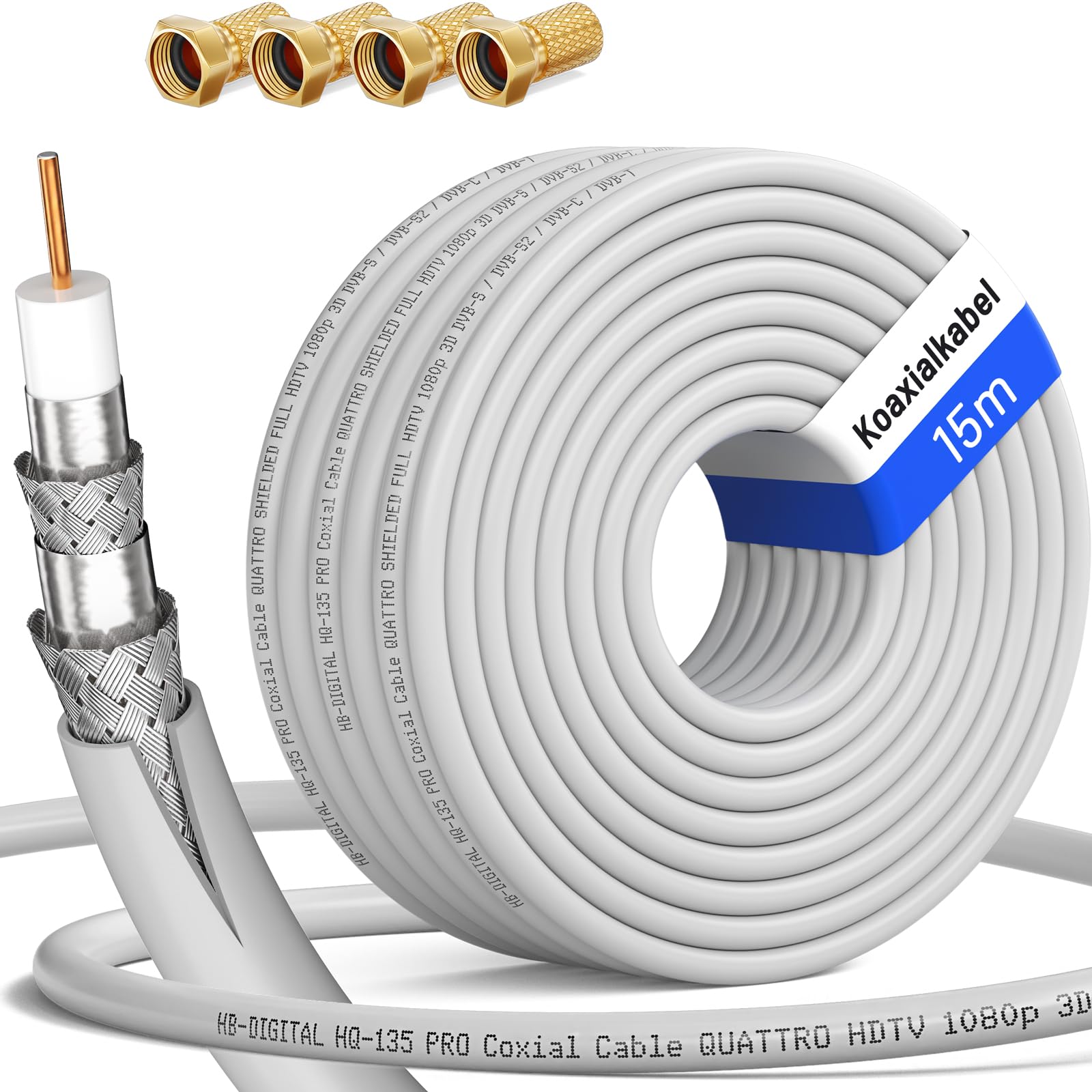 Cavo Hdmi HB-Digital 15m Cavo Coassiale HQ-135 Cavo D'Antenna 135dB ...