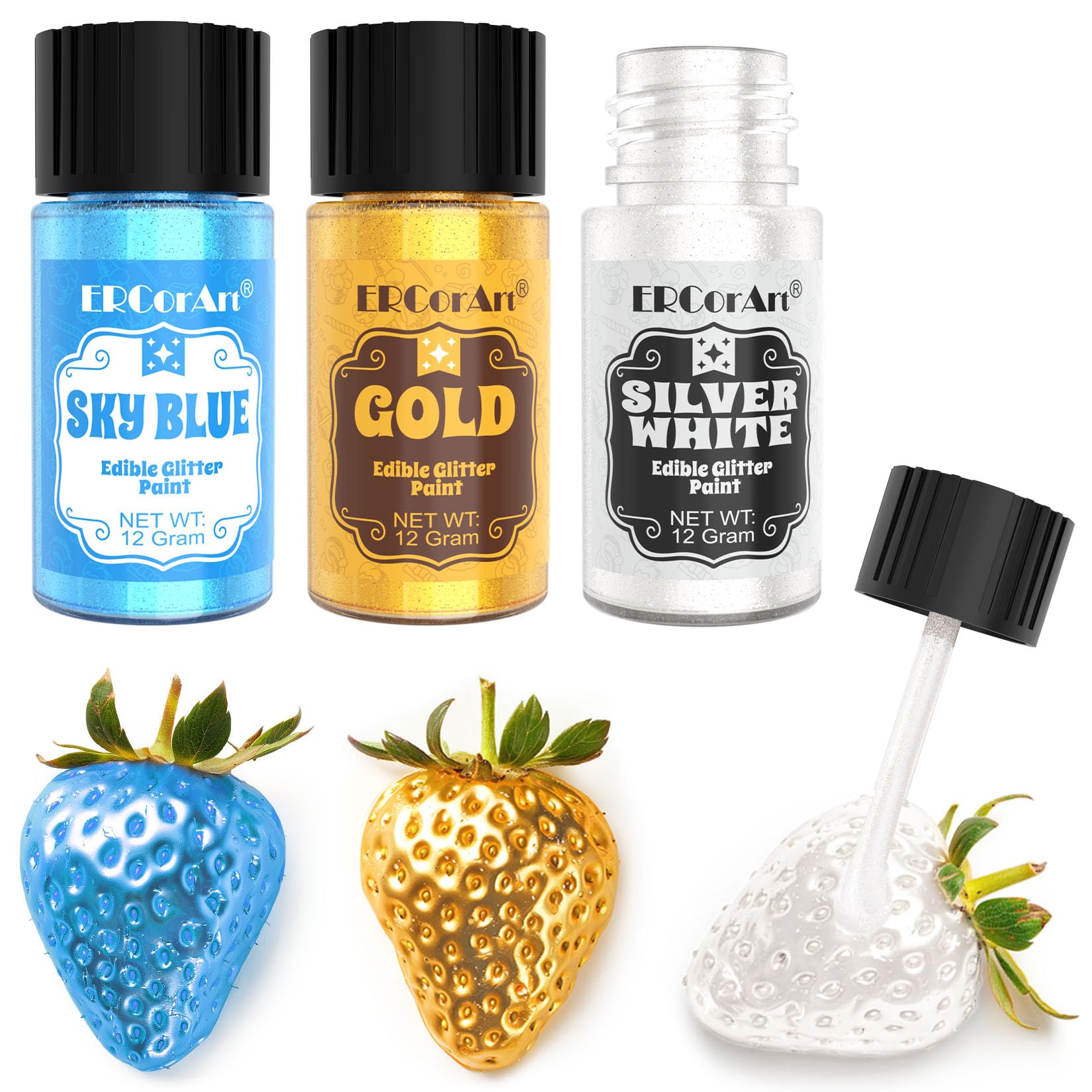 Amazon.com: Edible Glitter Paint Set - 3 Colors Food Coloring Metallic ...