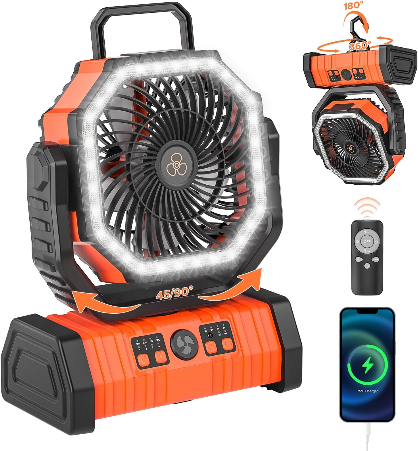 Amazon.com: Rychi Camping Fan with 15W Wireless Charging, 10400mAh ...