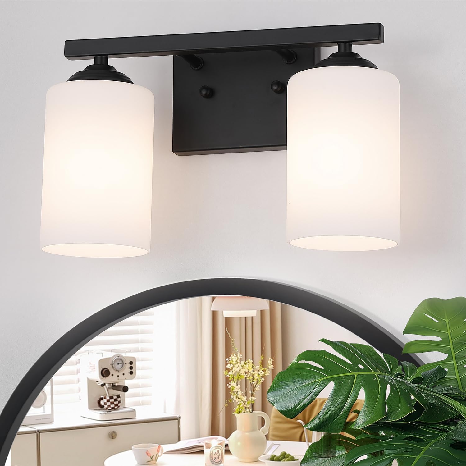Amazon.com: huong son Milk Glass Bathroom Vanity Light Over Mirror, 2 ...