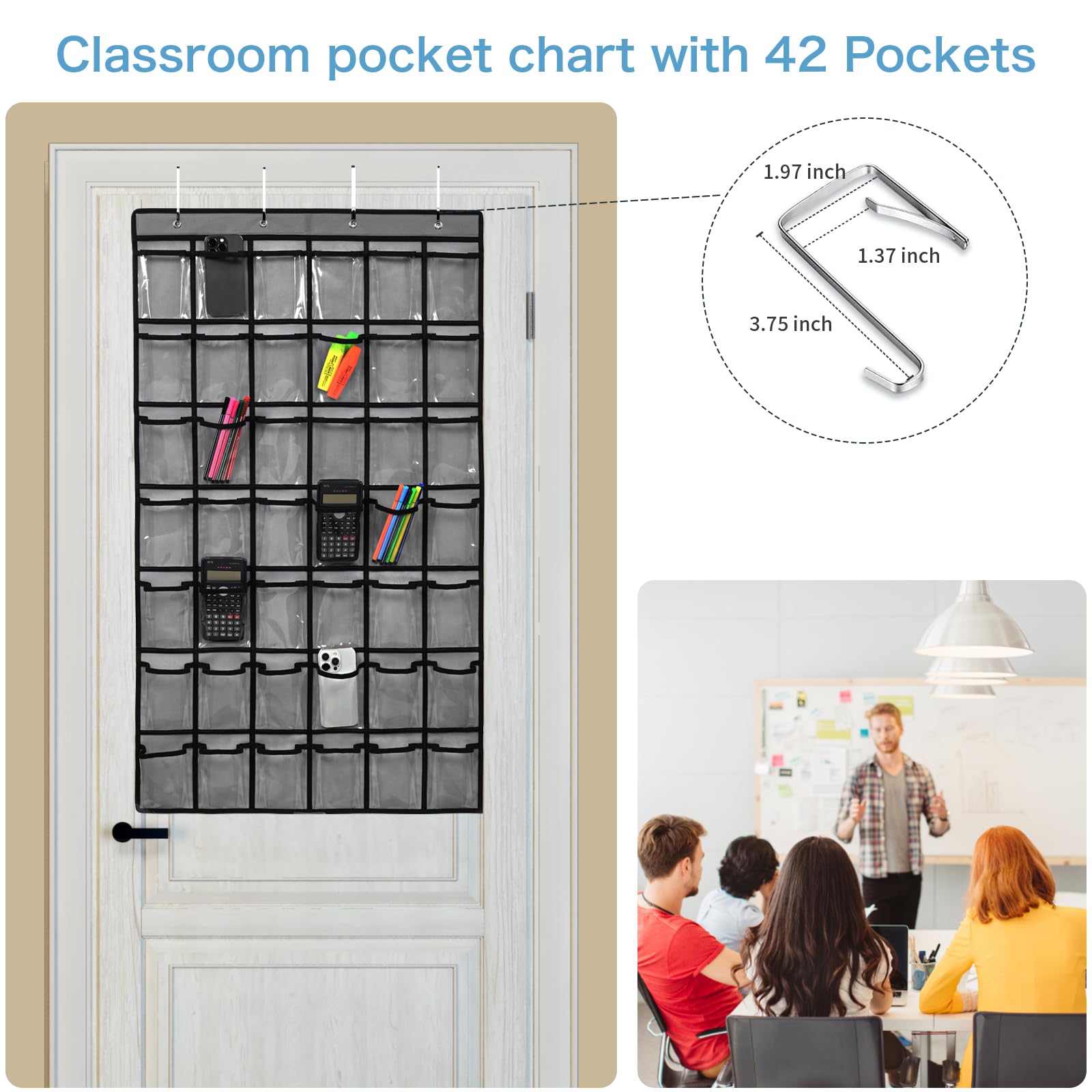 Snapklik.com : SAVERHO 42 Pocket Classroom Pocket Chart For Cell Phones ...