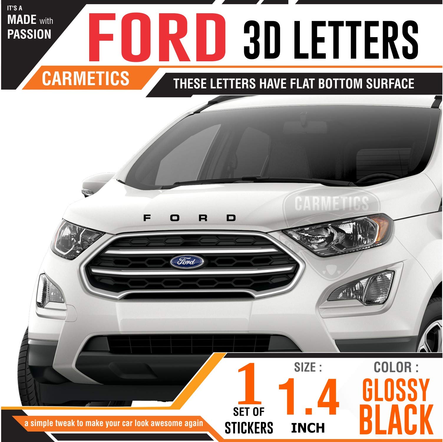 CarMetics Ford 3D Letters Stickers Decals Logo Emblem Bonnet Letters ...