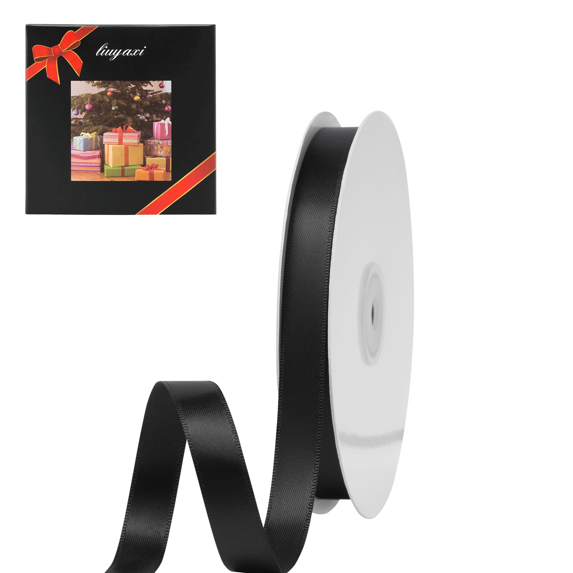 Amazon.com: LIUYAXI Black Satin Ribbon, Double Faced 1/2" X Continuous ...