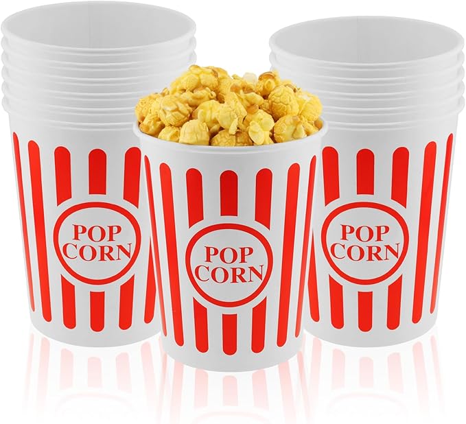 Amazon.com: Classic Paper Popcorn Buckets 32 Oz Retro Style Popcorn ...