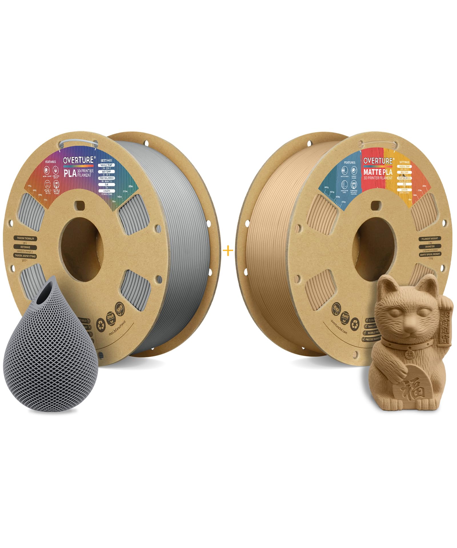 Amazon.com: OVERTURE Light Gray PLA and Brown Matte PLA Filament fit ...