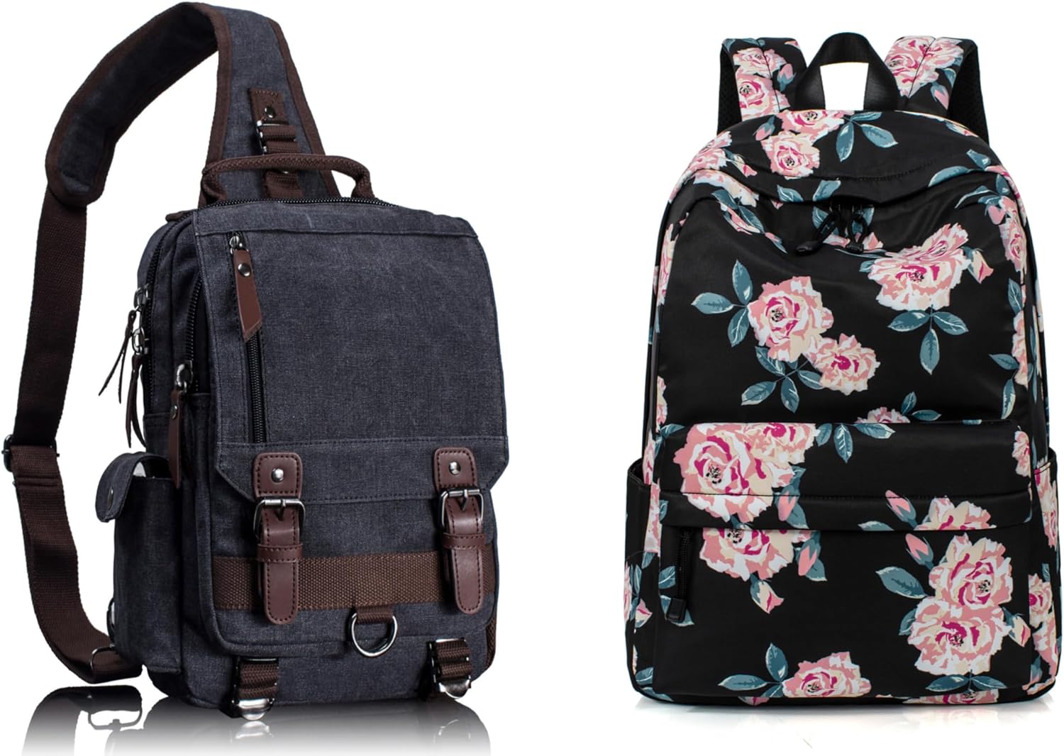 Amazon.com: Leaper Canvas Crossbody Bag Messenger Bag Floral Backpack ...