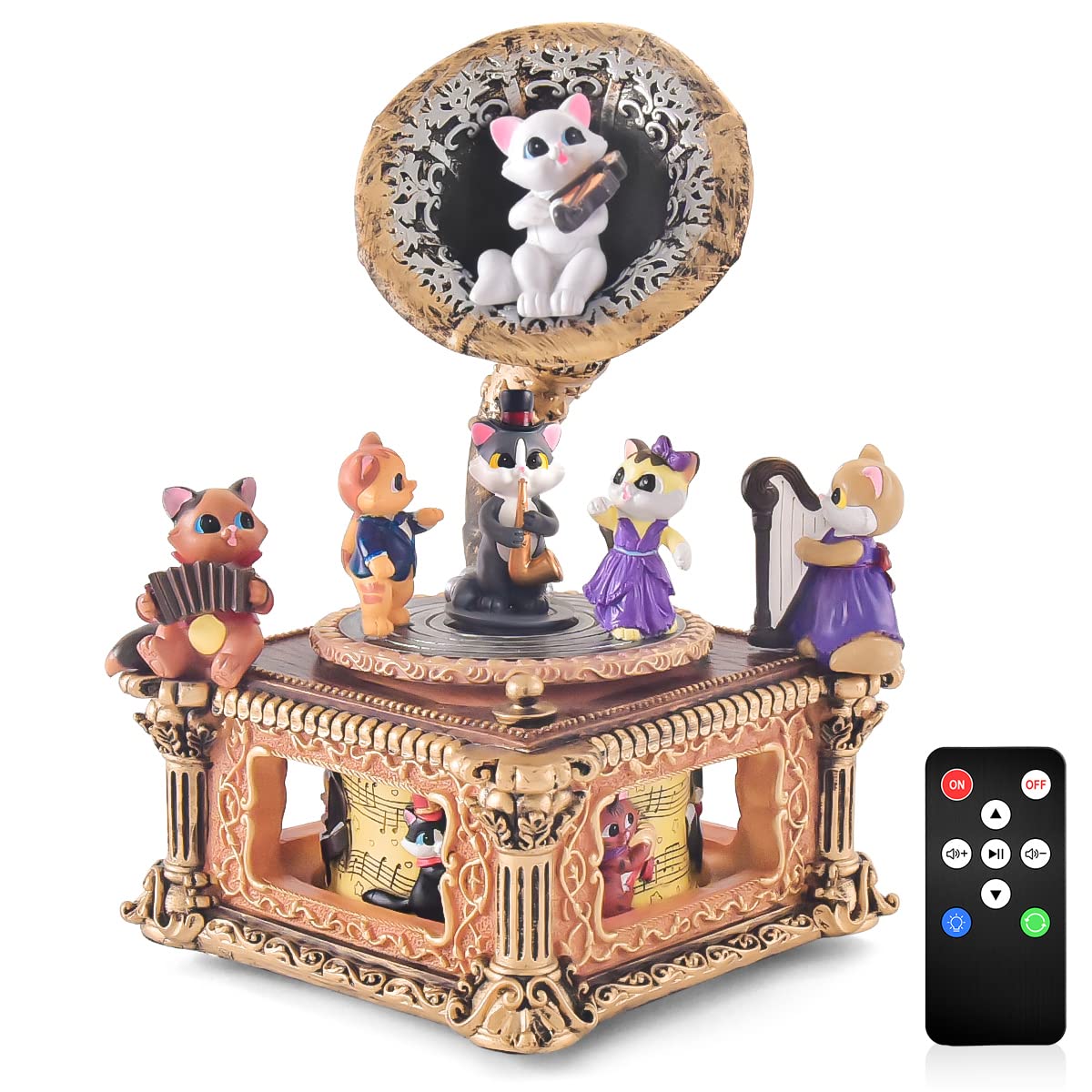Mr.Winder Cat Music Box Wife Gift, Upgraded Remote Control Vintage Cat ...