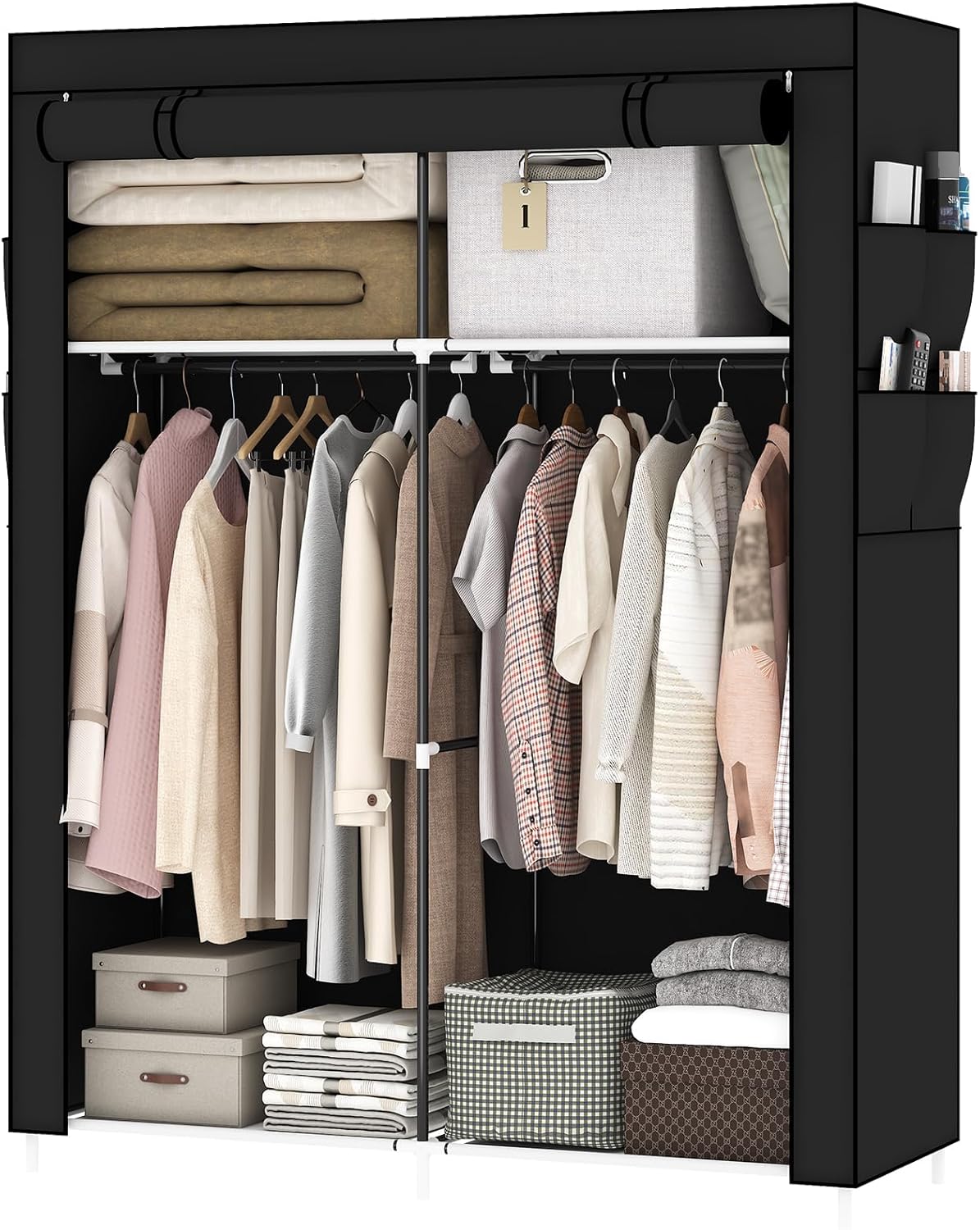 OPPAIYA Canvas Wardrobe for Bedroom, Fabric Wardrobes with 2 Storage ...