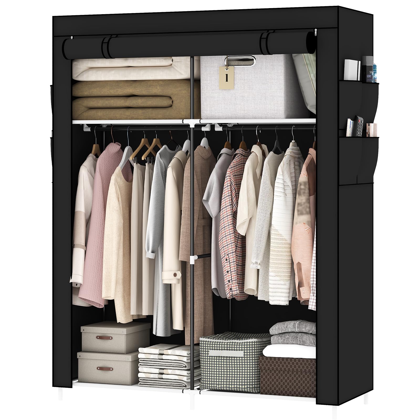 OPPAIYA Canvas Wardrobe for Bedroom, Fabric Wardrobe with 2 Storage ...