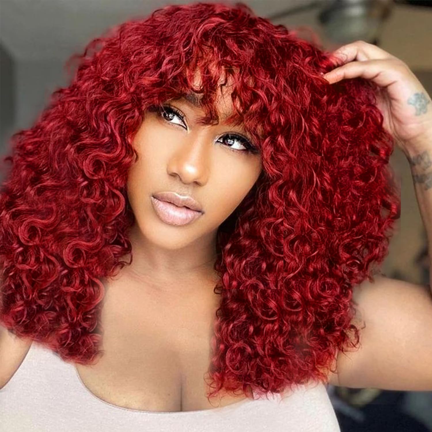 meiliprotea Curly Wigs for Black Women Human Hair Wine Red Curly Wig ...
