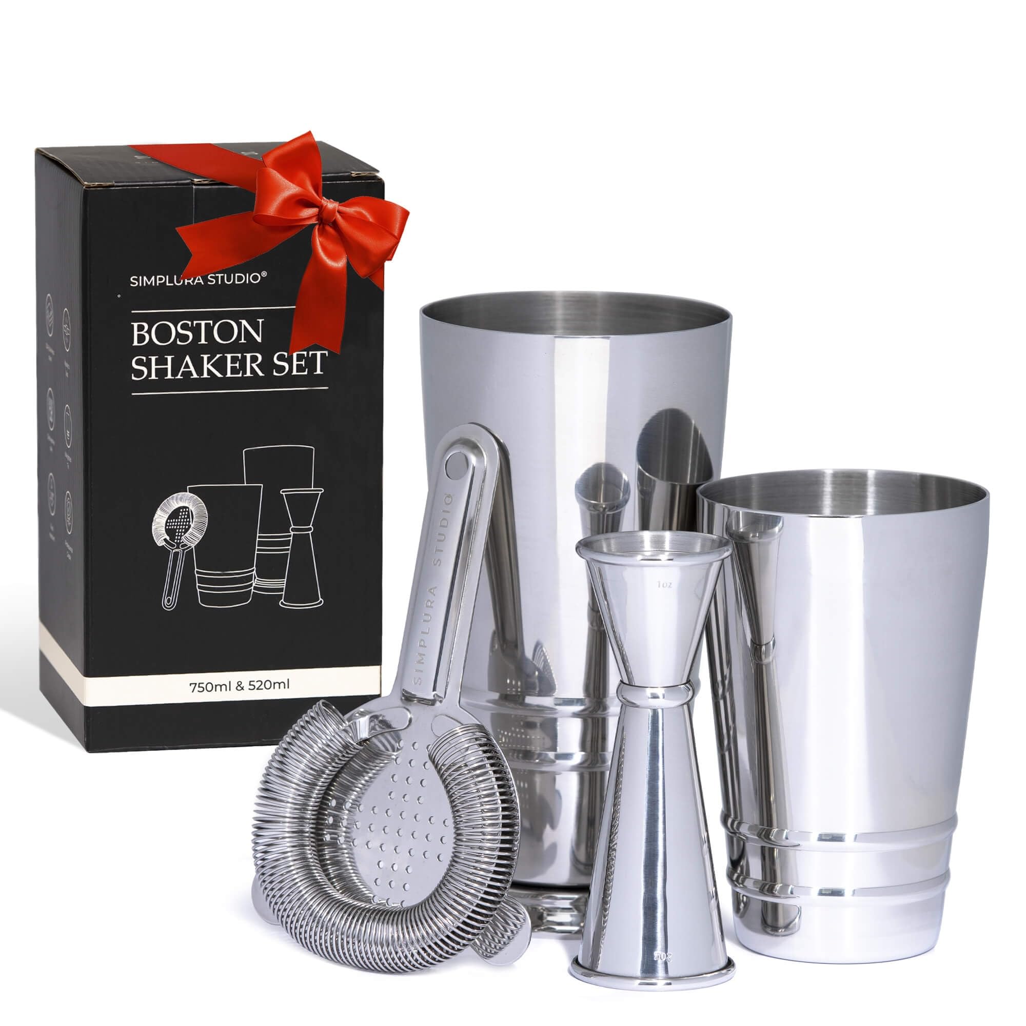 Amazon.com: Premium 4-Piece Boston Cocktail Shaker Set w/Hawthorne ...