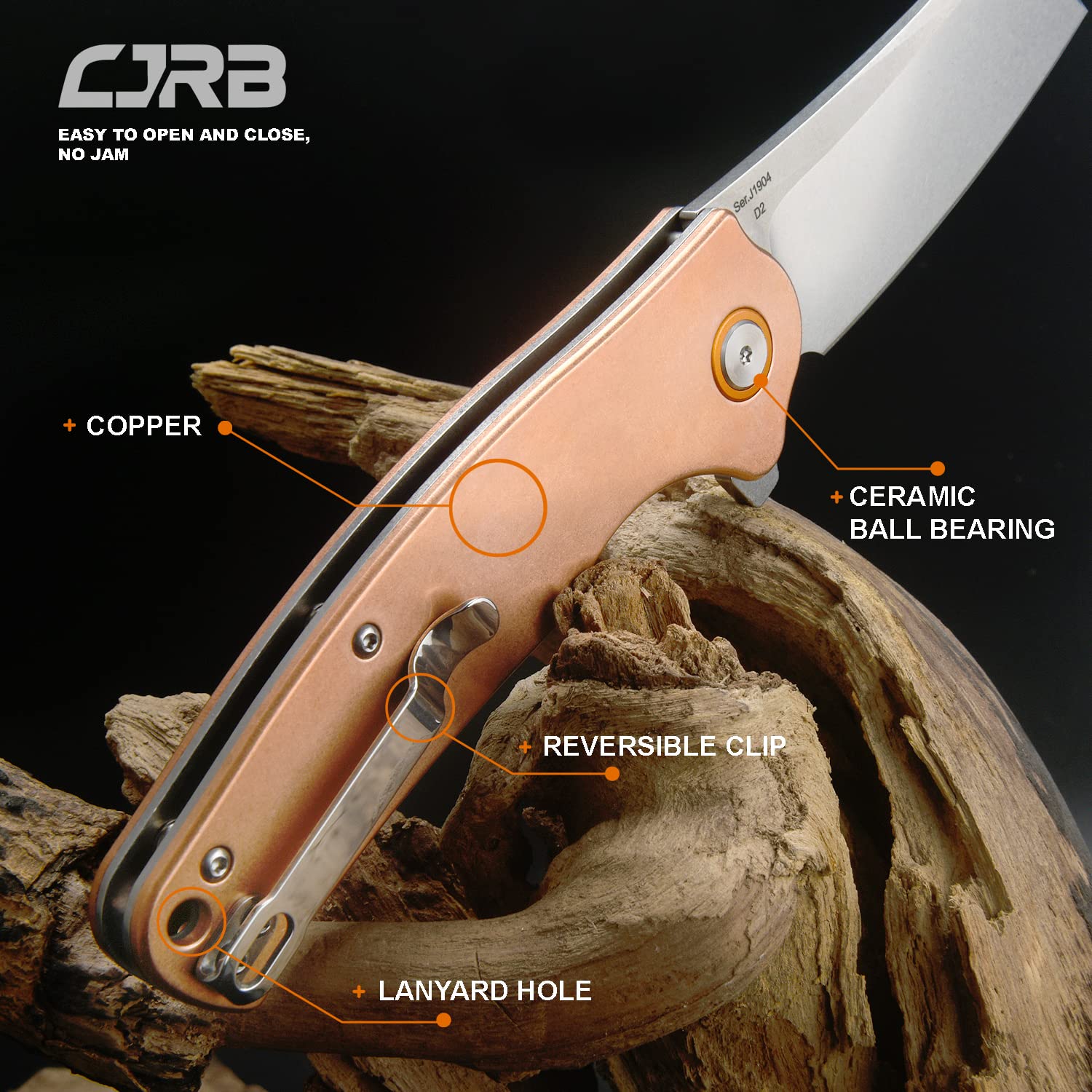 Snapklik.com : CJRB Crag Folding Pocket Knife, 3.43" D2 Steel Blade ...