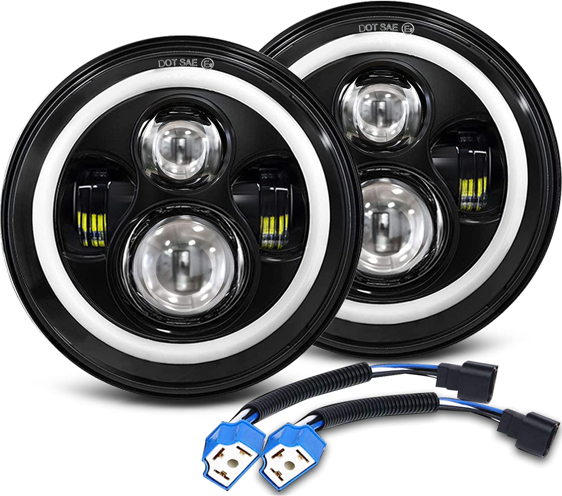 Amazon.com: DOT 2pcs 7inch Round Headlights High Low Beam With White ...