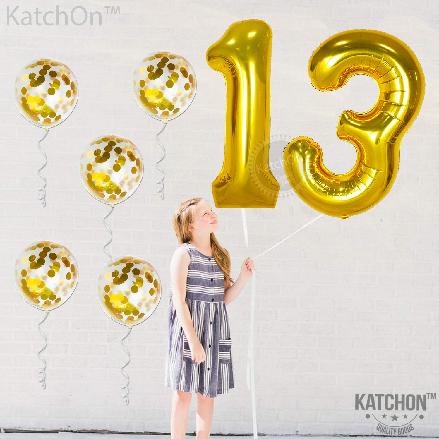 Large, 40 Inch Gold 13 Balloon Numbers - | Gold Confetti Latex Balloons ...