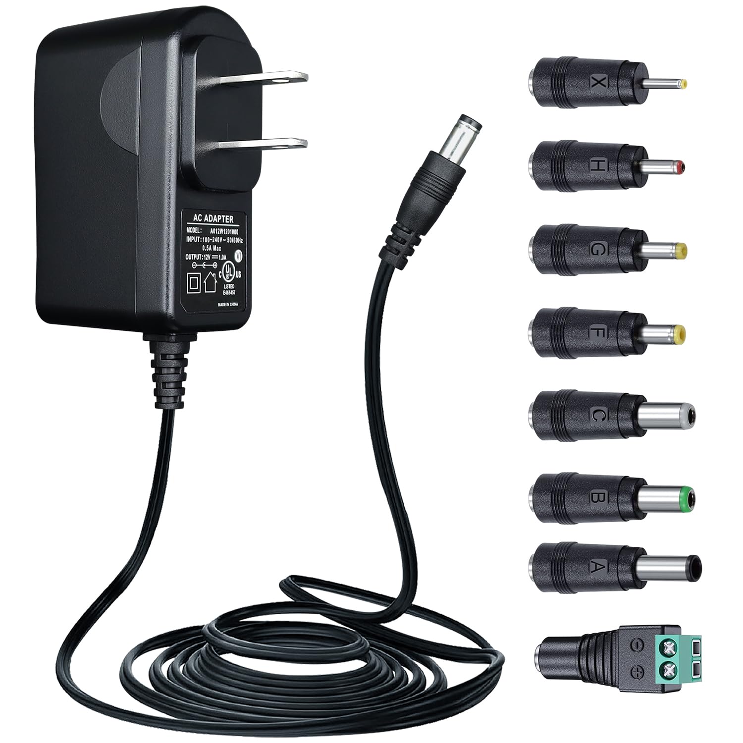 Amazon.com: UL Listed 12V 1A 10ft Power Adapter with 8 Interchangeable ...