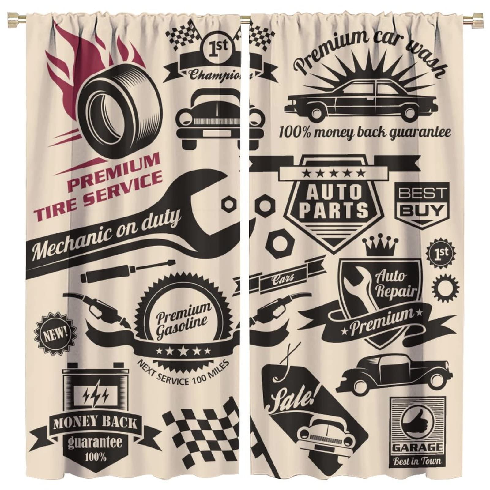 Amazon.com: GoDazzling Retro Blackout Curtains Window, Car Repair Shop ...
