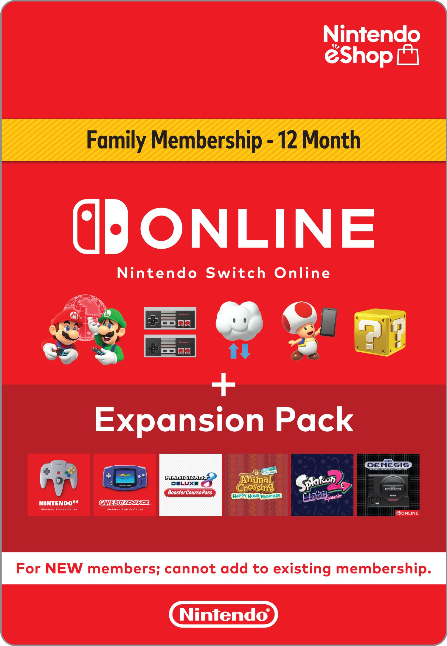 Nintendo Switch Online + Expansion Pack Family Membership Standard 12 ...