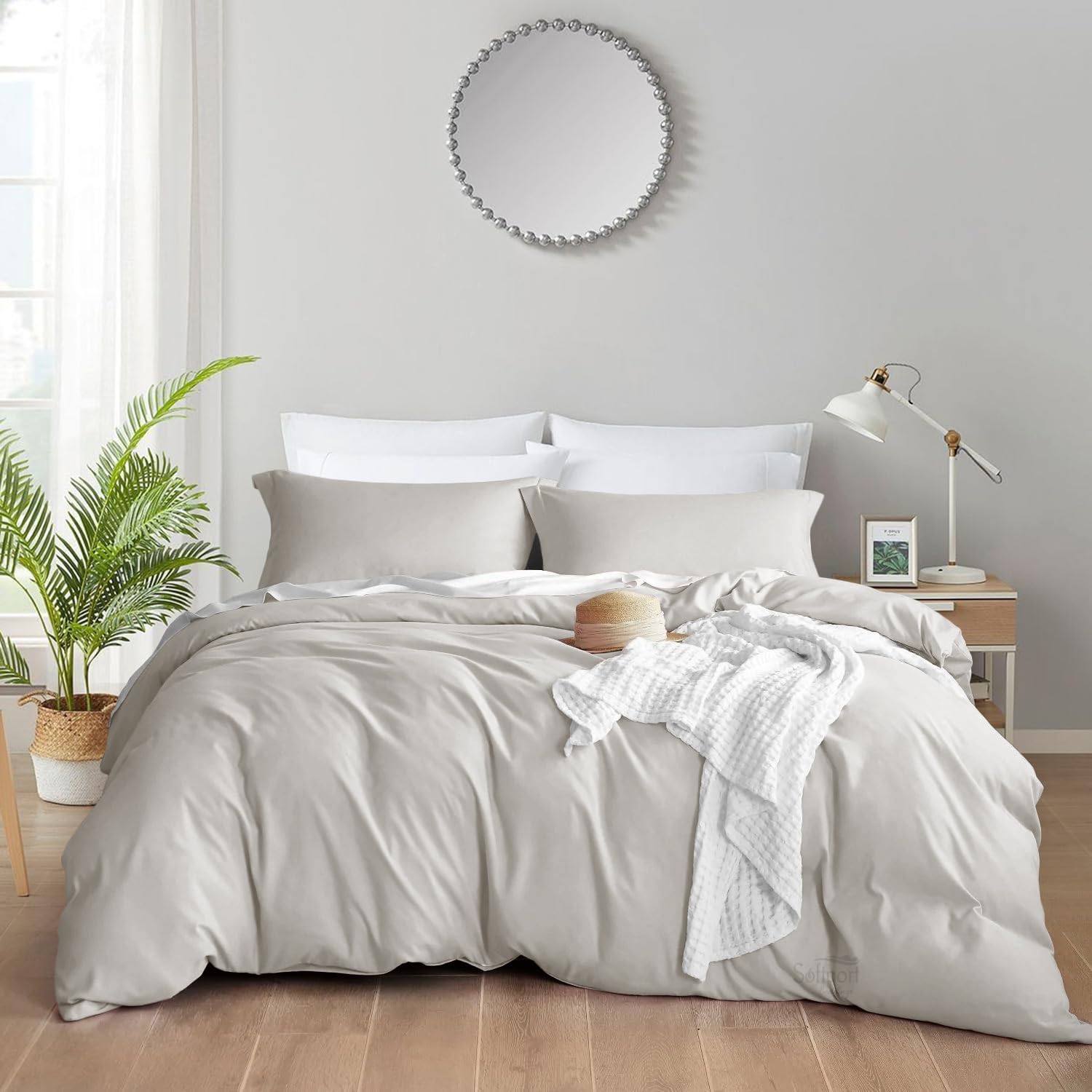 Amazon.com: Light Gray Duvet Cover Alaskan King Size 132x120 - 3 Piece ...