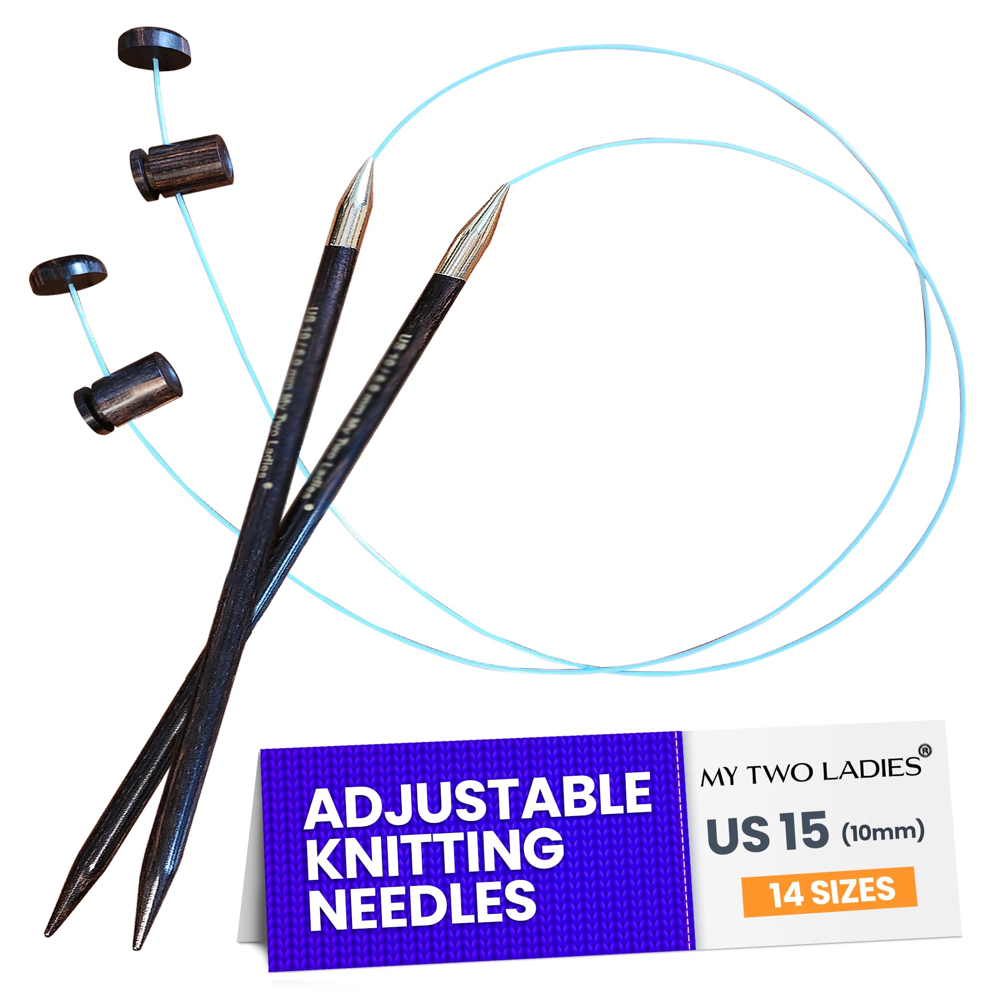 Amazon.com: My Two Ladies | Blue Silk | Adjustable Ergonomic Knitting ...