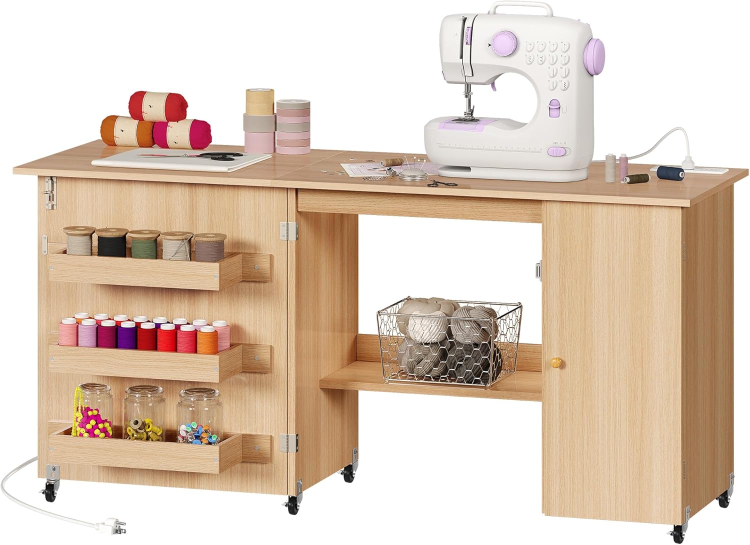 Amazon.com: YITAHOME Foldable Sewing Machine Table with Storage, 60.9 ...