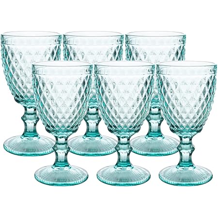 Amazon.com | Nilor Colored Glass Goblet Vintage with Set of 6 Diamond ...