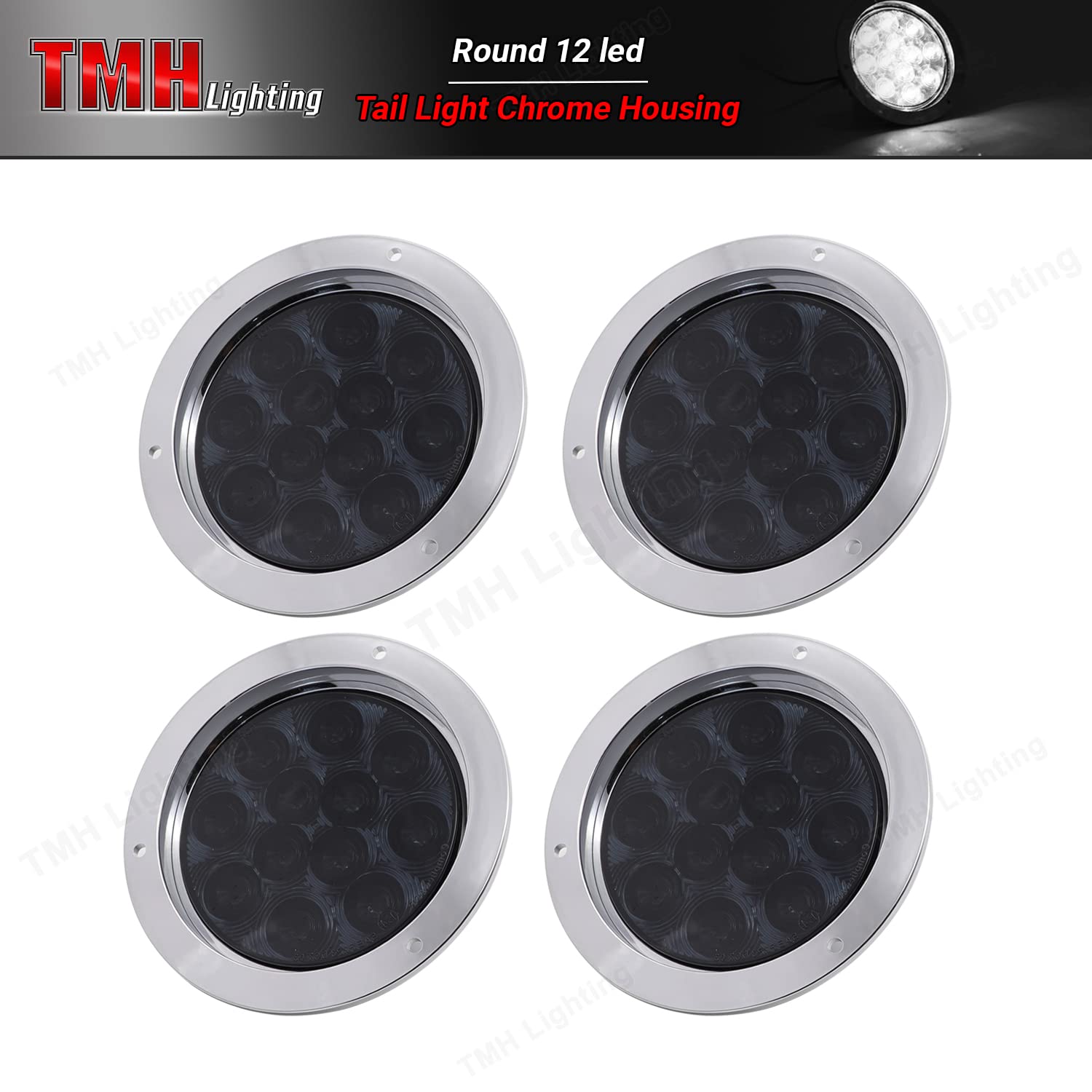 Snapklik.com : TMH 4 Inch 4 Pcs Smoked Lens White LED Round Trailer ...