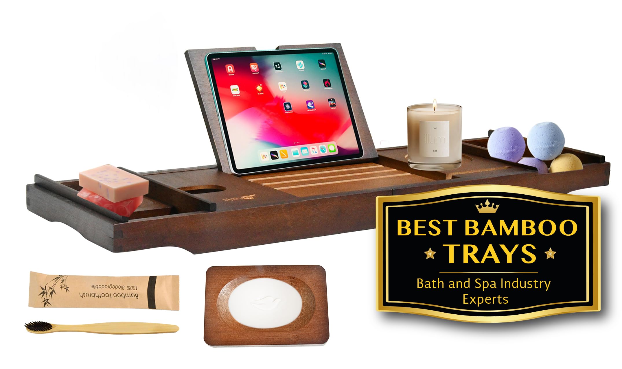 Bathtub Reading Tray - Luxury Bamboo Shelf for Relaxing Spa with Wine ...