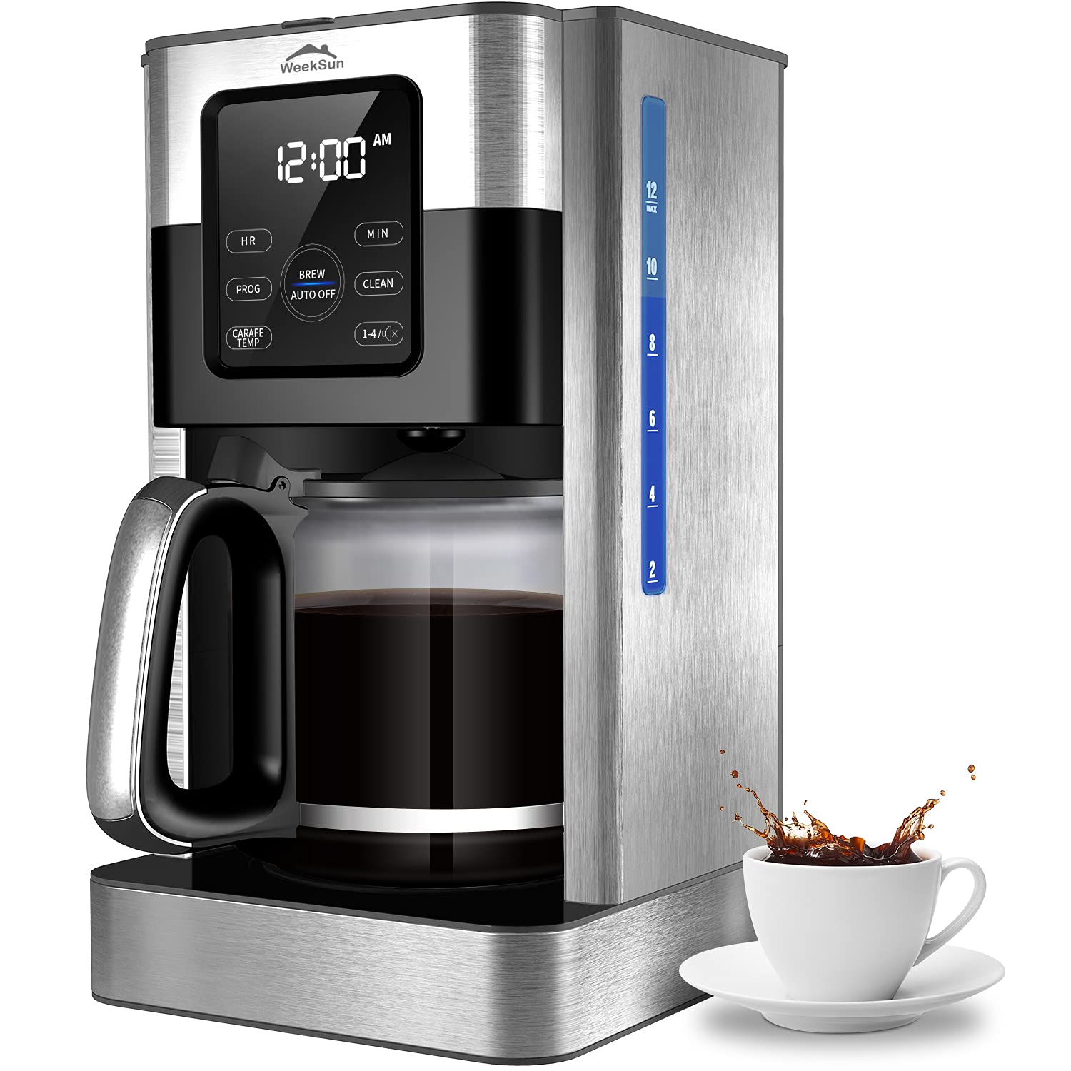 Buy Programmable Coffee Maker,12 Cups Drip Coffee Machine with Glass ...
