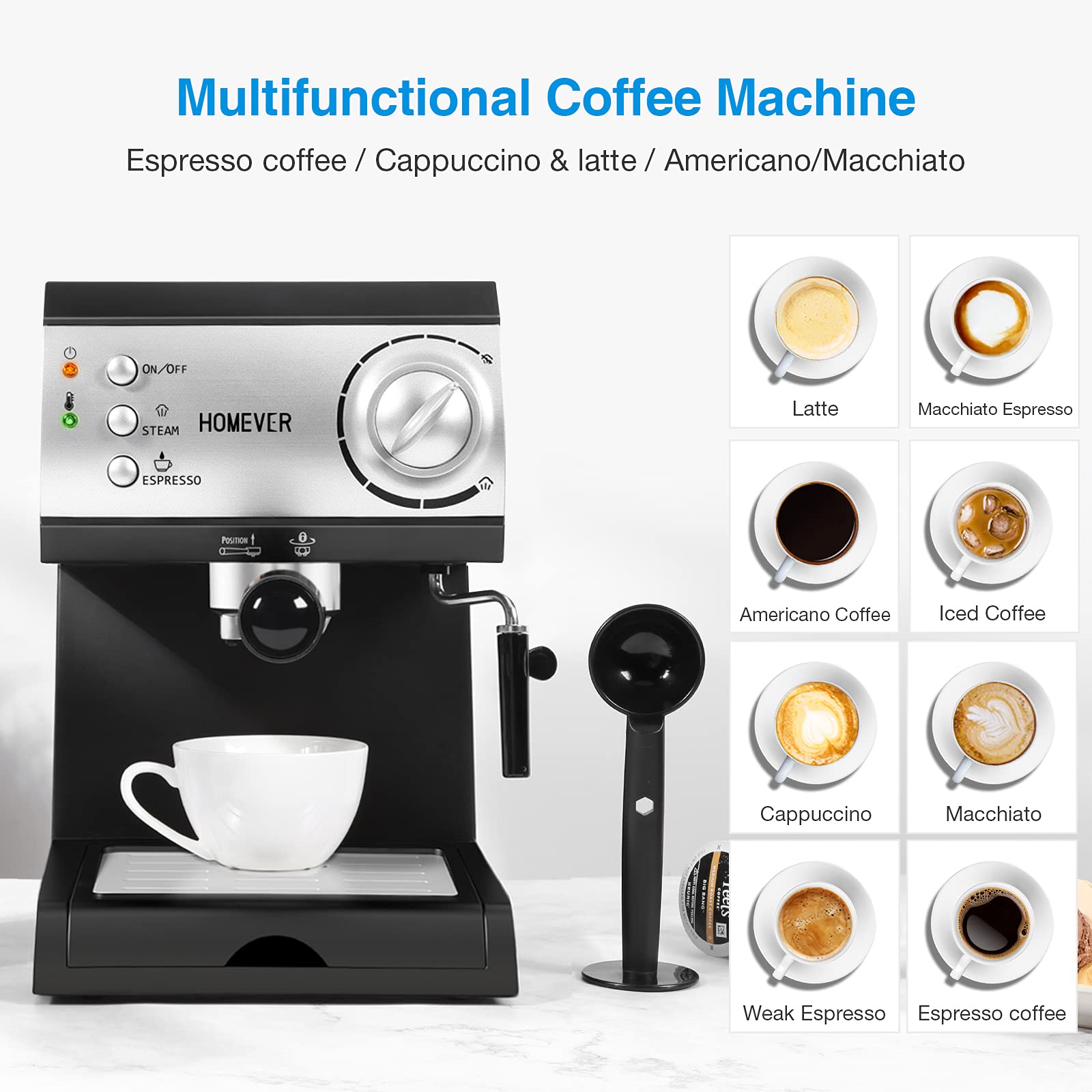 Espresso Coffee Machine with Milk Frother,Pro 15 Bar Traditional ...