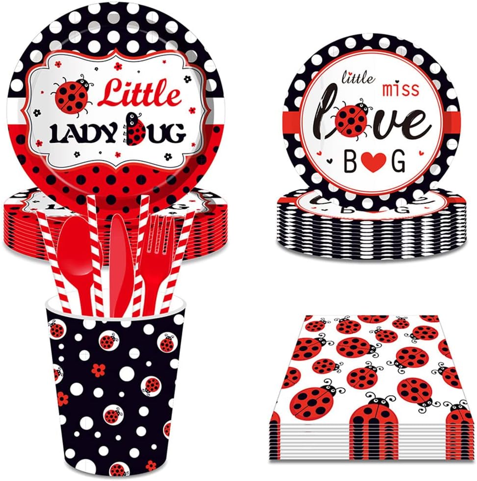 Amazon.com: Cartoon Ladybug Dots Happy Birthday Party Supplies ...
