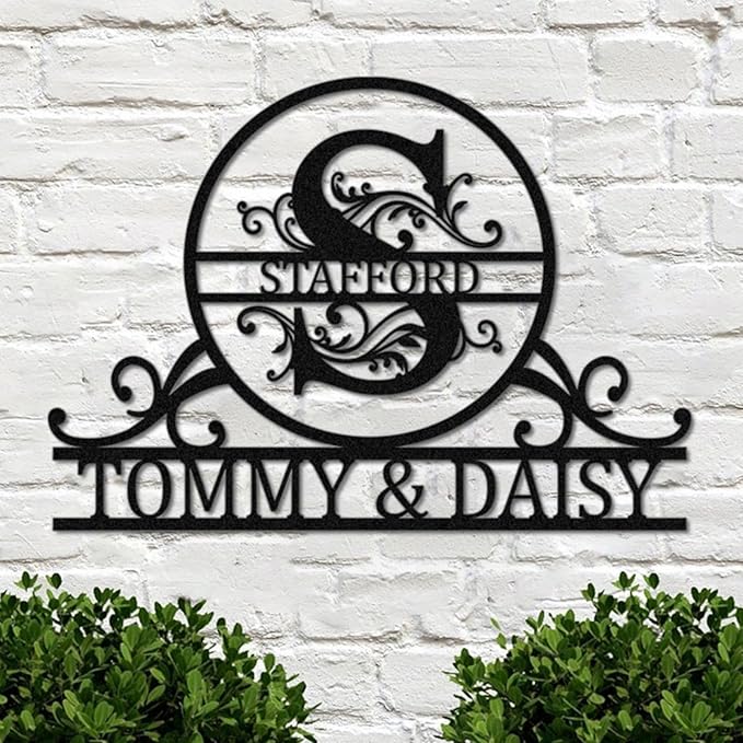 Amazon.com: Personalized Metal Name Sign – Custom Last Name & Monogram ...