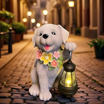 LEAESMHR Dog Solar Light, Solar Dogs Statues Outdoor with Lantern, Cute ...