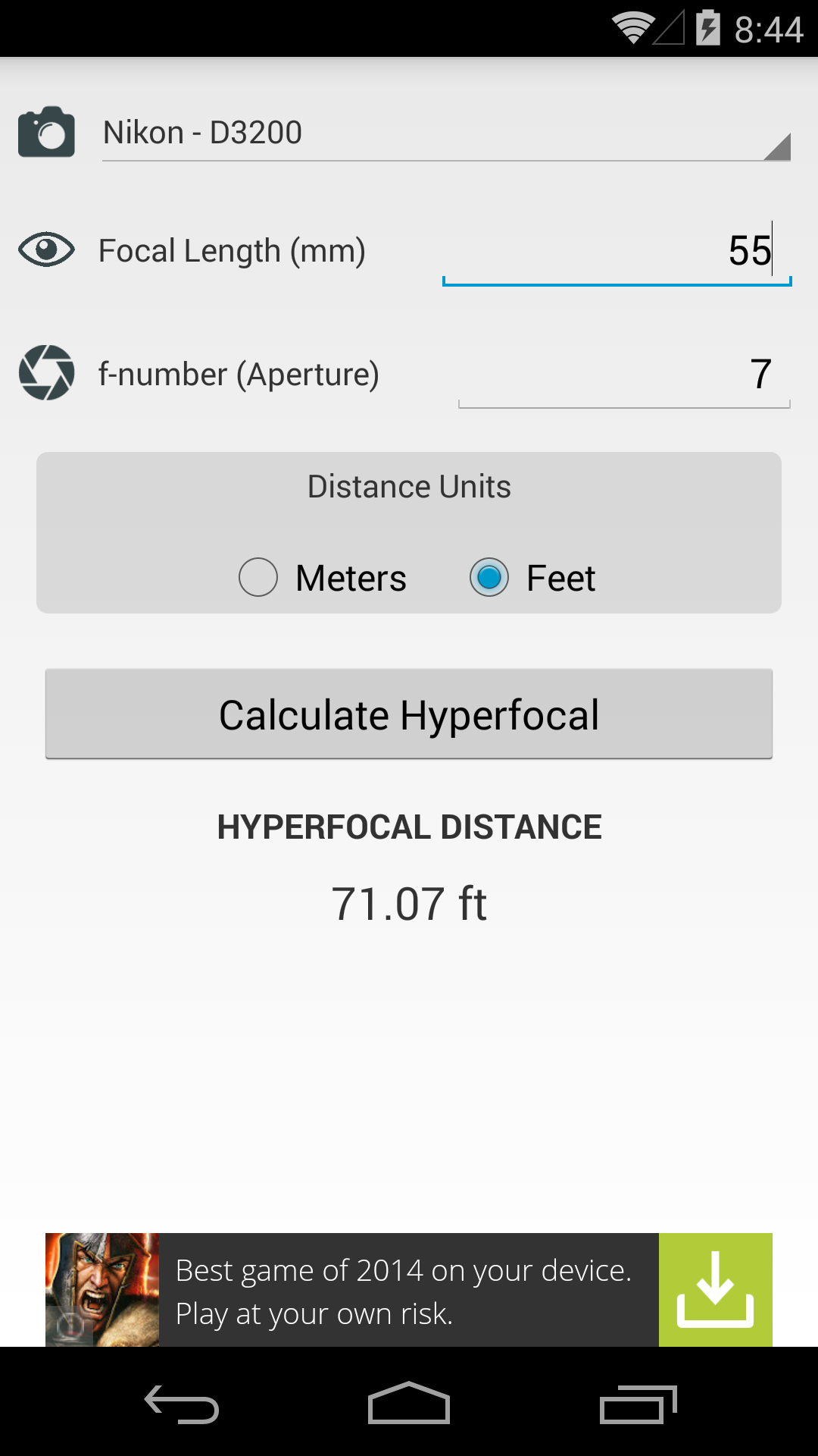 HyperFocal Distance Calculator - App on Amazon Appstore