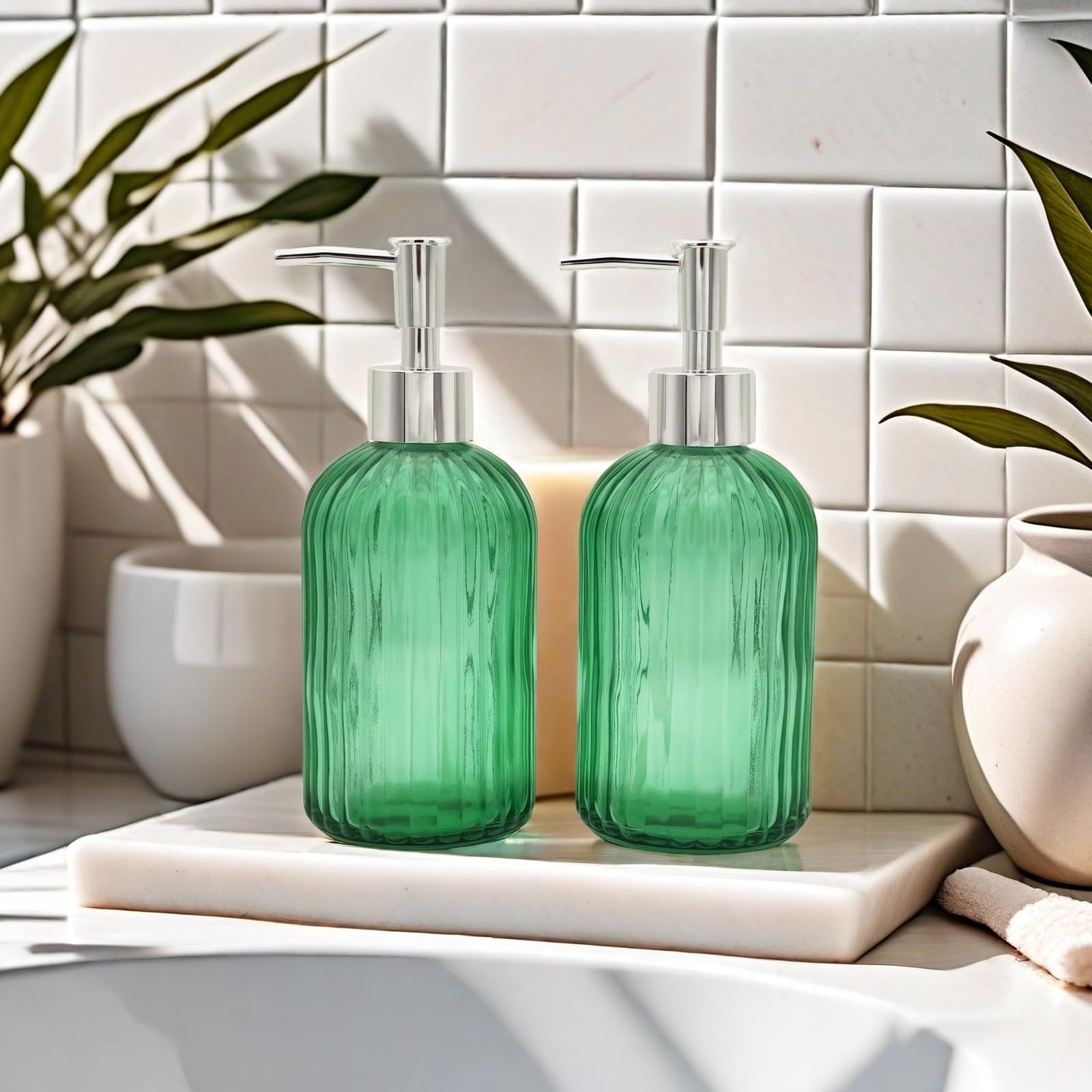 Glass Soap Dispenser Bathroom Countertop Shampoo and Conditioner ...