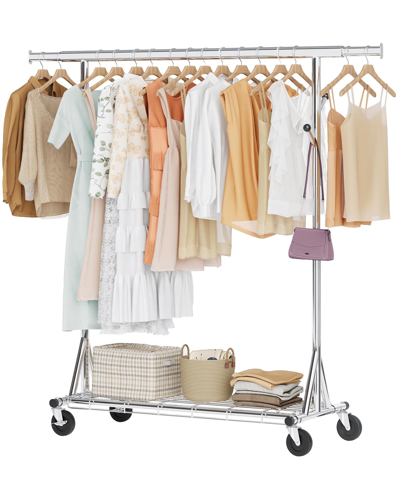 Amazon.com: Hoctieon One-Minute Assembly Clothes Rack, Foldable Rolling ...