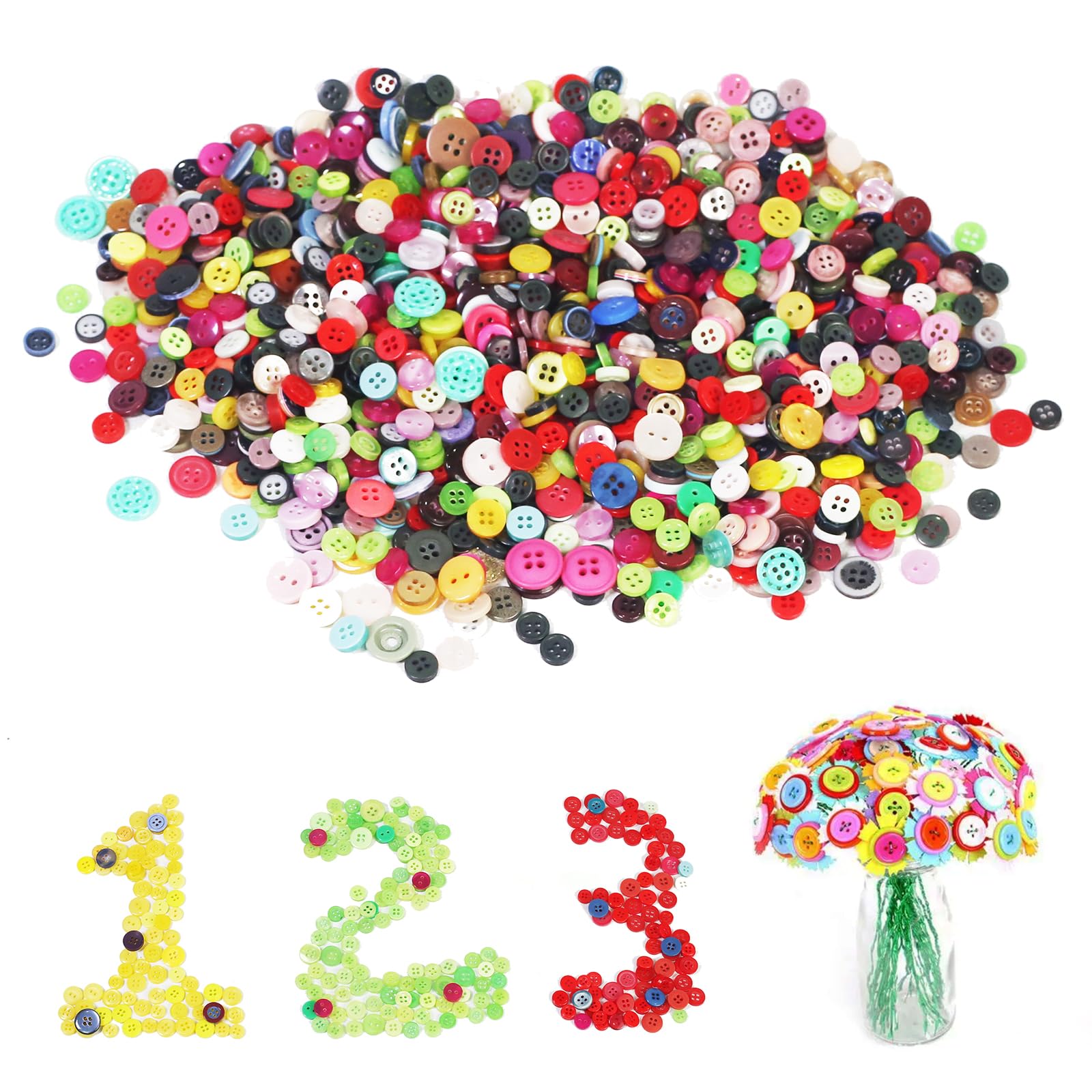 MOSTFUN 1200 Pcs Buttons for Crafting, Mixed Colorful Craft Buttons 2/4 ...