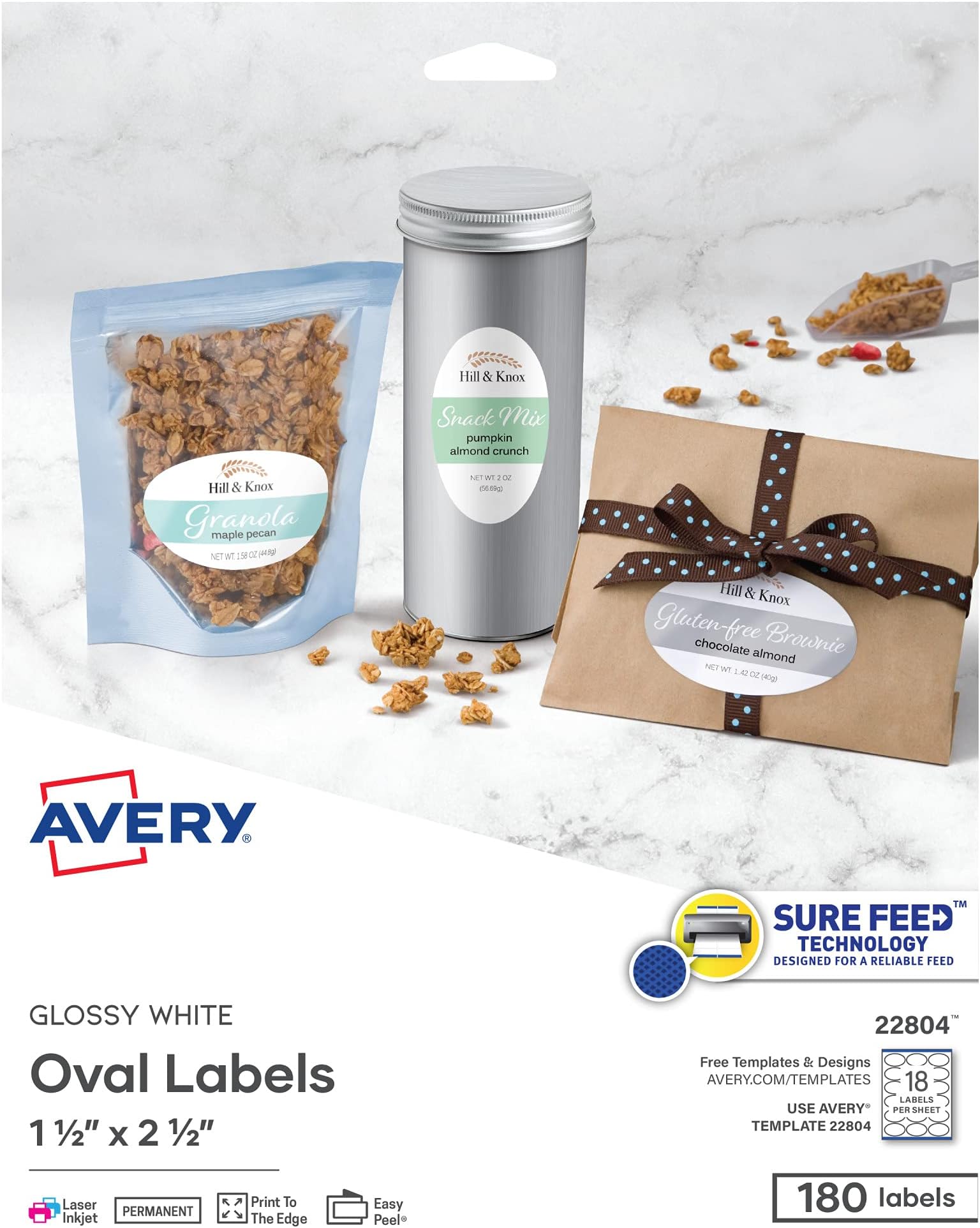 Avery Glossy White Oval Labels for Laser/Inkjet Printers, 1.5" x 2.5 ...