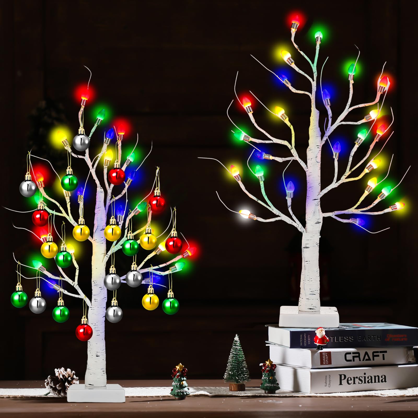 Amazon.com: Baquler 2 Pcs 24 Inch Christmas Lighted Birch Tree with 48 ...