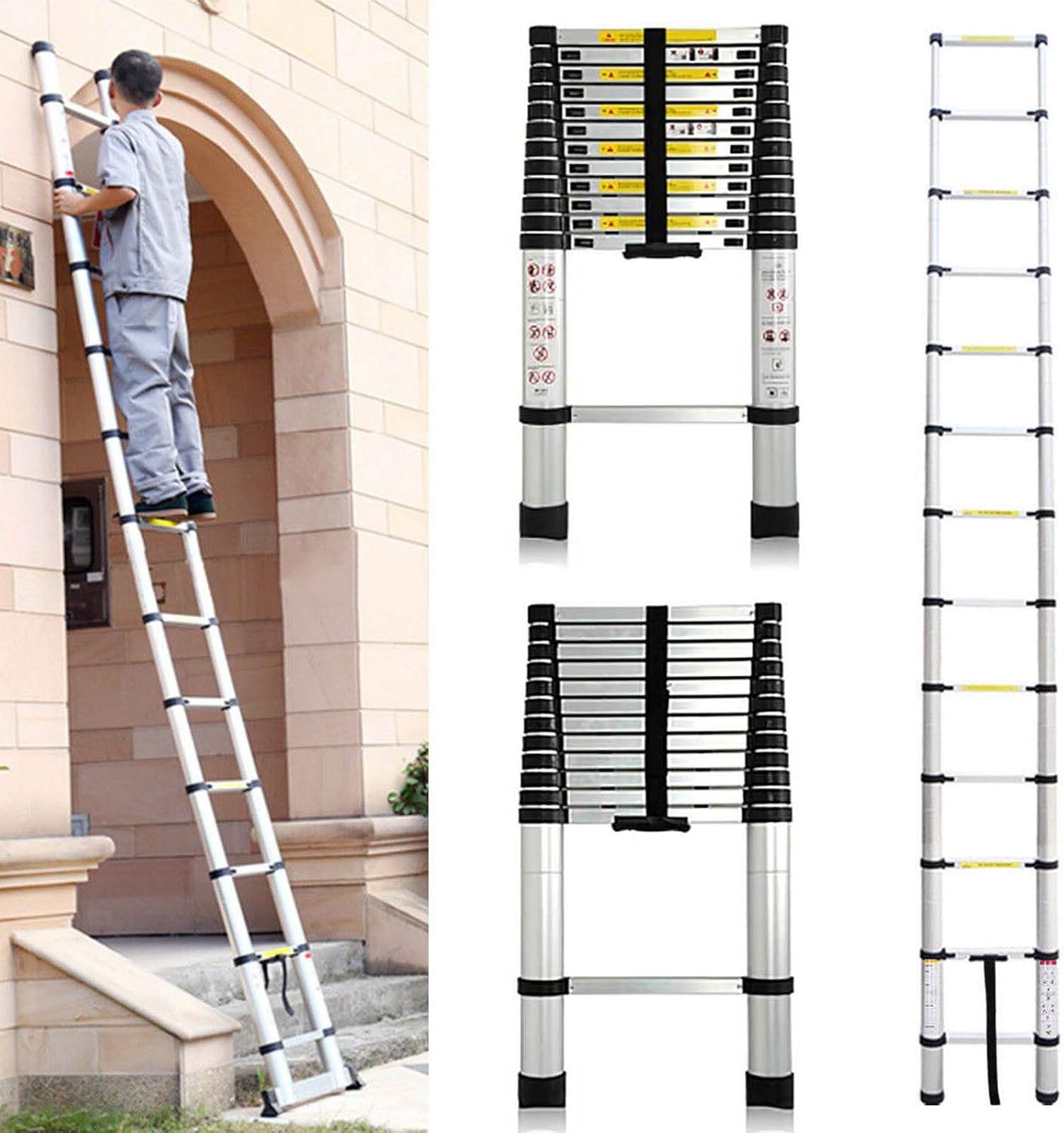 Telescoping Ladder Aluminum Telescopic Extension Folding Loft or Attic ...