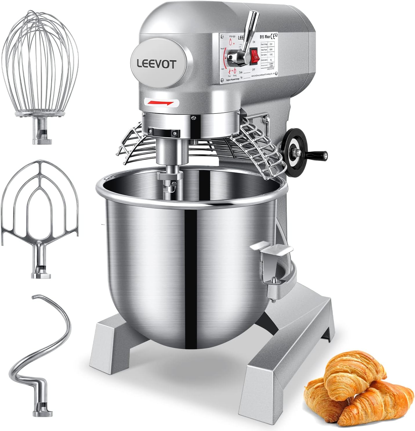 Amazon.com: LEEVOT 15Qt Commercial Food Mixer, Commercial Dough Mixer ...