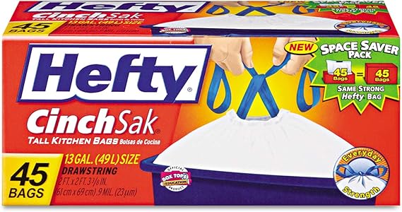 Hefty 45 Count 13 Gallon Cinch Sak® Tall Kitchen Bags E86755 : Amazon ...